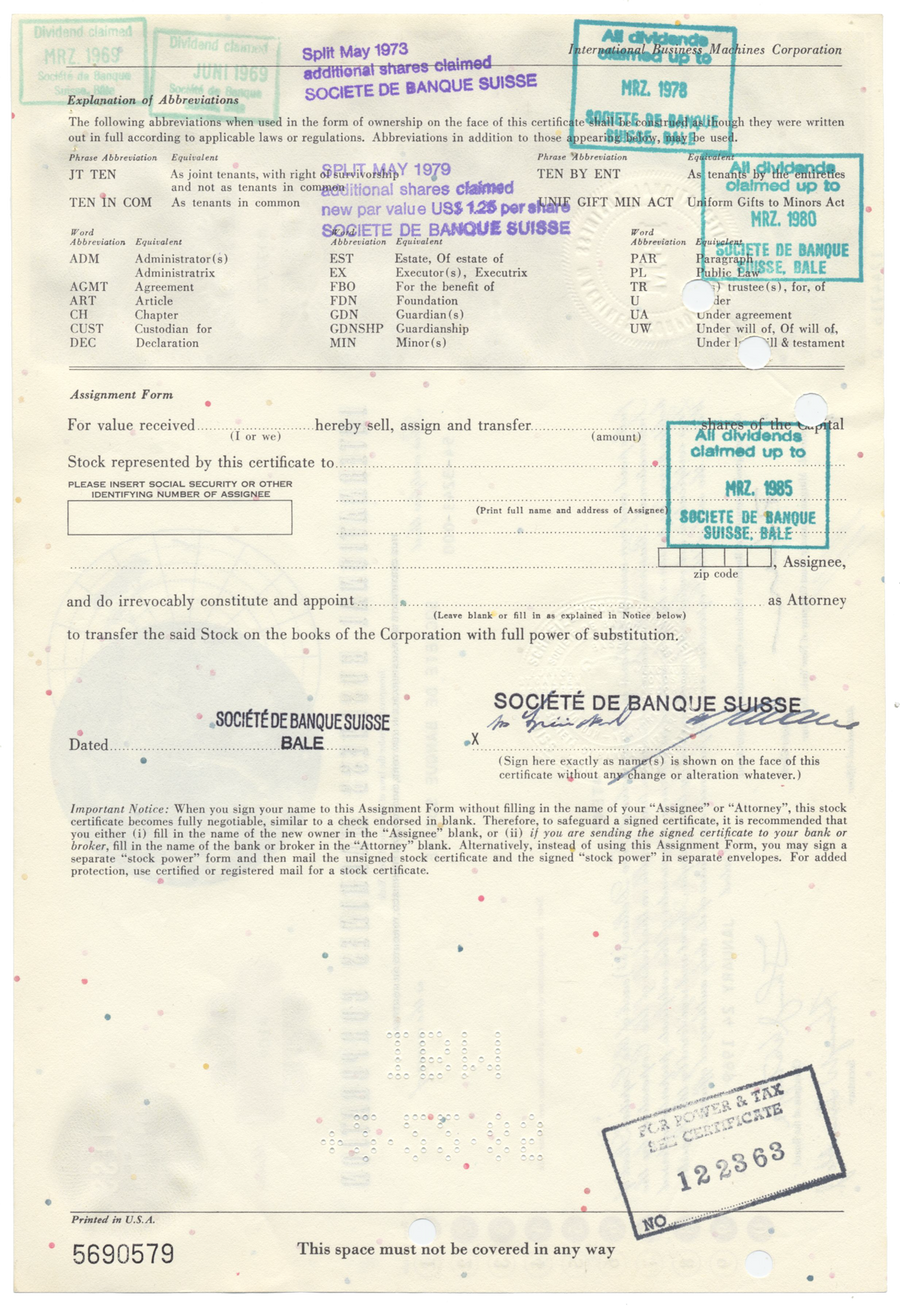 International Business Machines Corporation (IBM) Stock Certificate ...