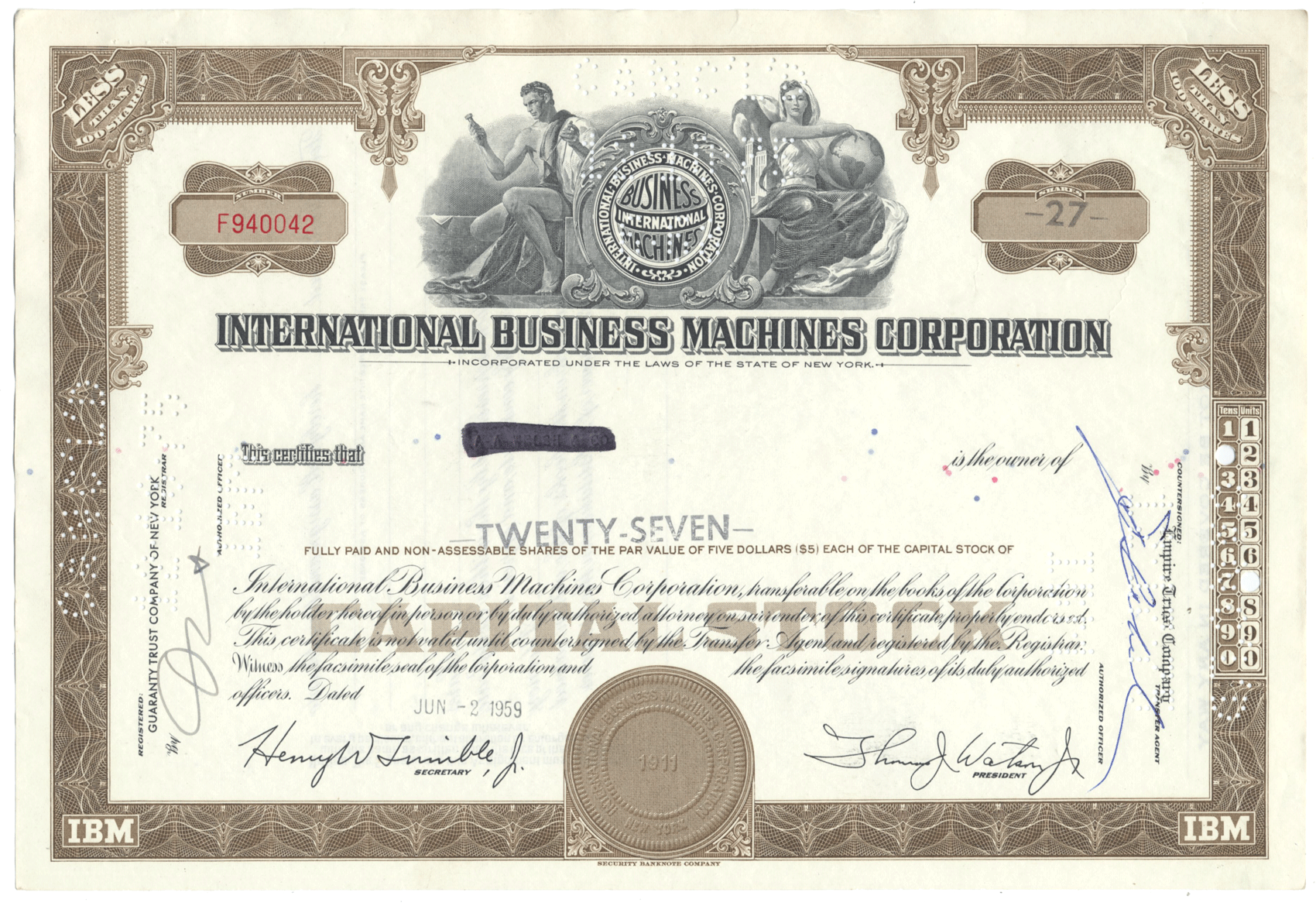 International Business Machines Corporation (IBM) Stock Certificate ...