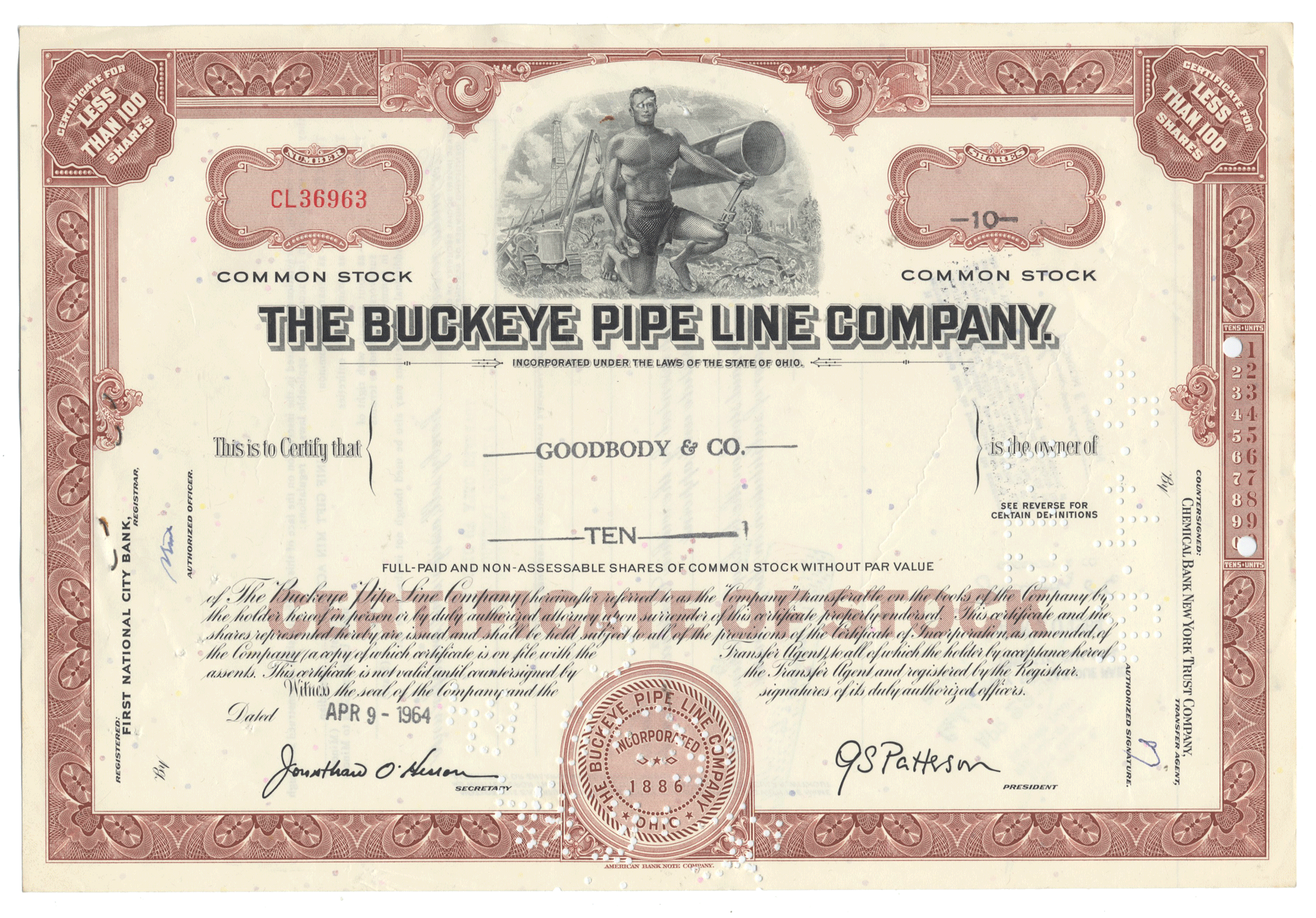 Buckeye Pipe Line Company Stock Certificates - Ghosts of Wall Street