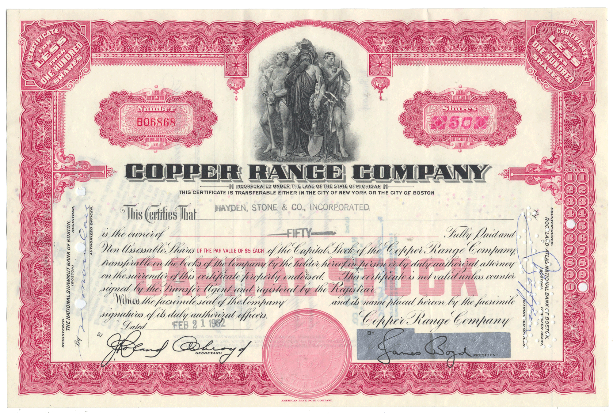Copper Range Company Stock Certificates - Ghosts of Wall Street