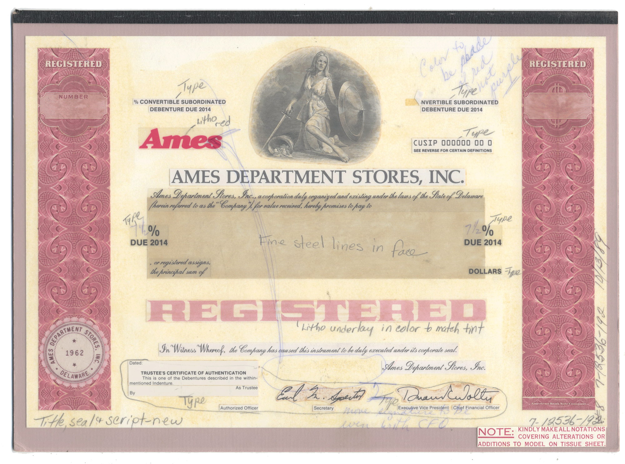 Very Rare AMES DEPARTMENT STORES Working Proof Stock Certificate ...