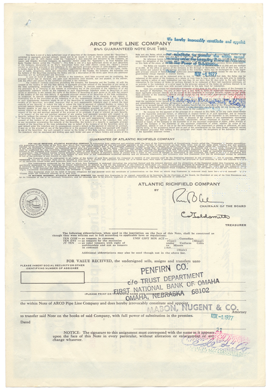 ARCO Pipe Line Company Bond Certificate - Ghosts of Wall Street