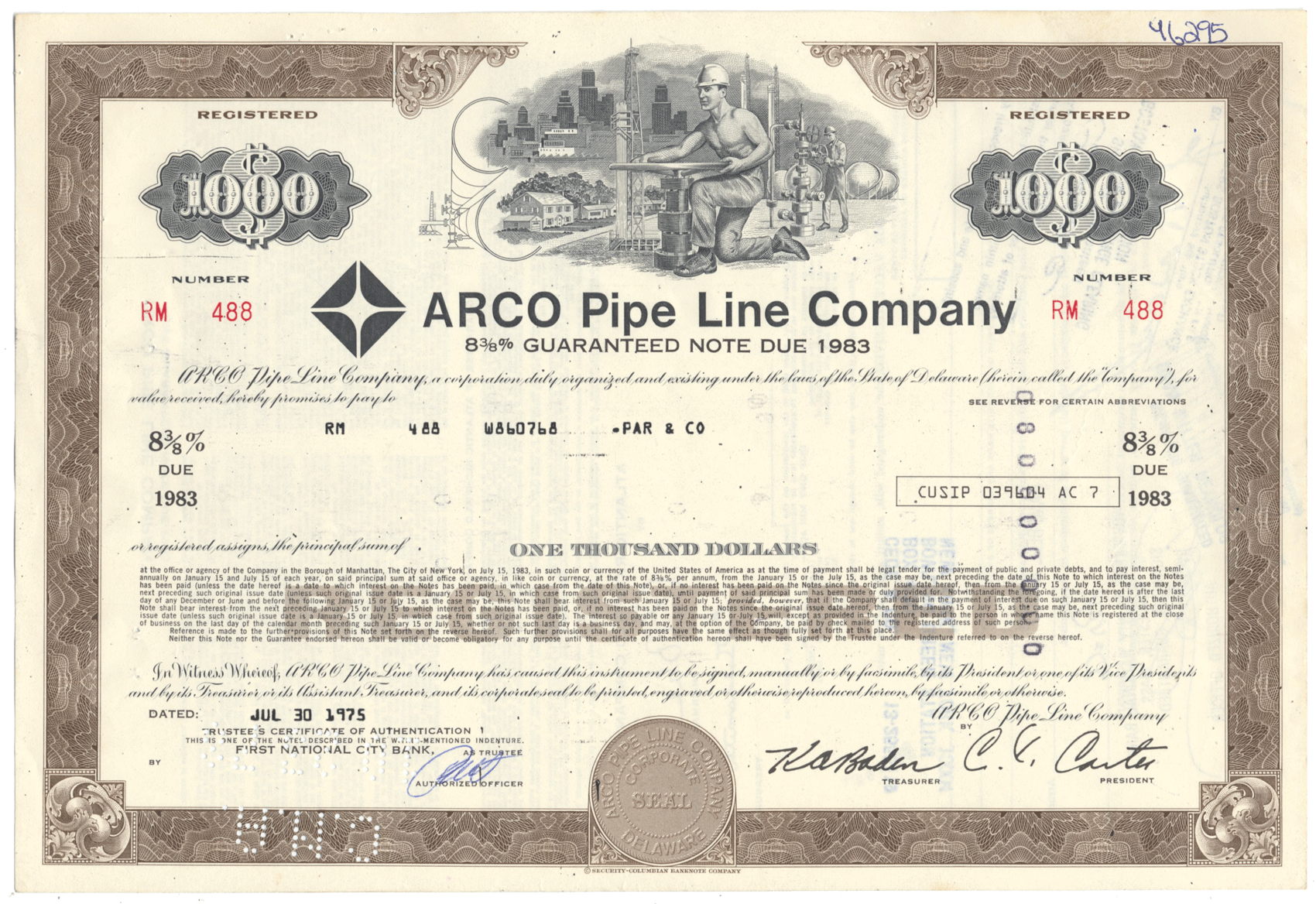 ARCO Pipe Line Company Bond Certificate - Ghosts of Wall Street