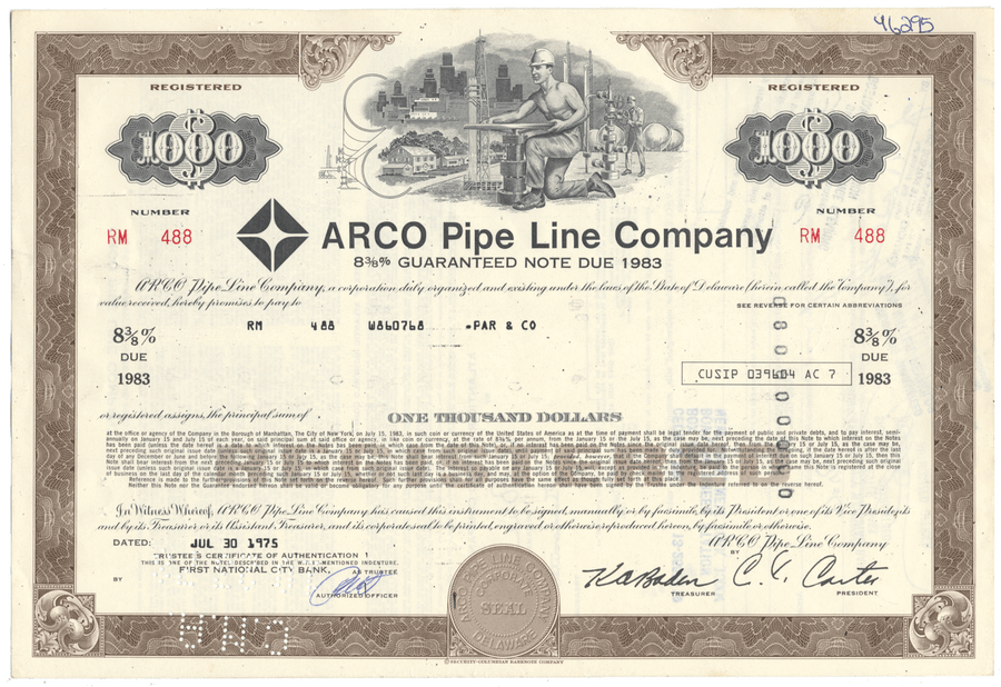 ARCO Pipe Line Company Bond Certificate - Ghosts of Wall Street