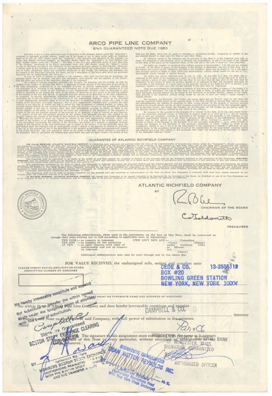 ARCO Pipe Line Company Bond Certificate - Ghosts of Wall Street