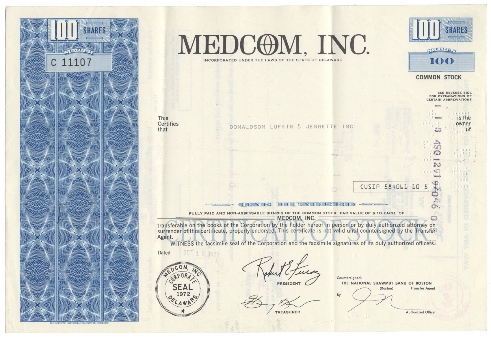 Medcom, Inc. Stock Certificates - Ghosts of Wall Street