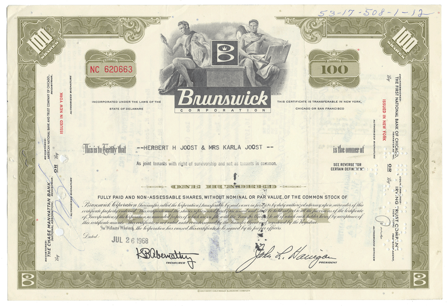 Brunswick Corporation Stock Certificate - Ghosts of Wall Street