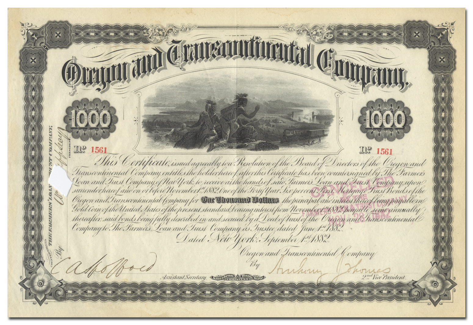 Oregon and Transcontinental Bond Certificate - Ghosts of Wall Street