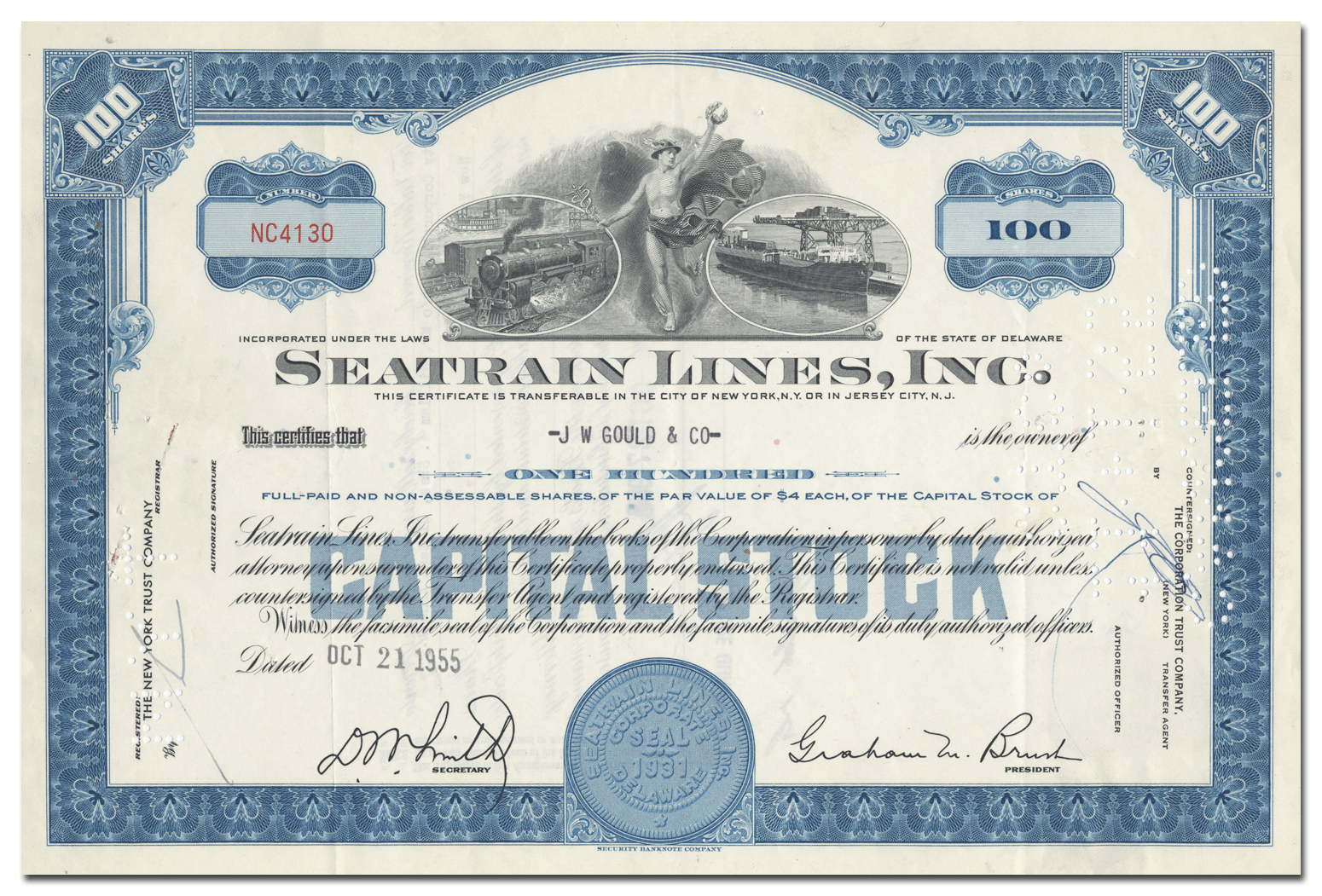 Seatrain Lines, Inc. Stock Certificate - Ghosts of Wall Street