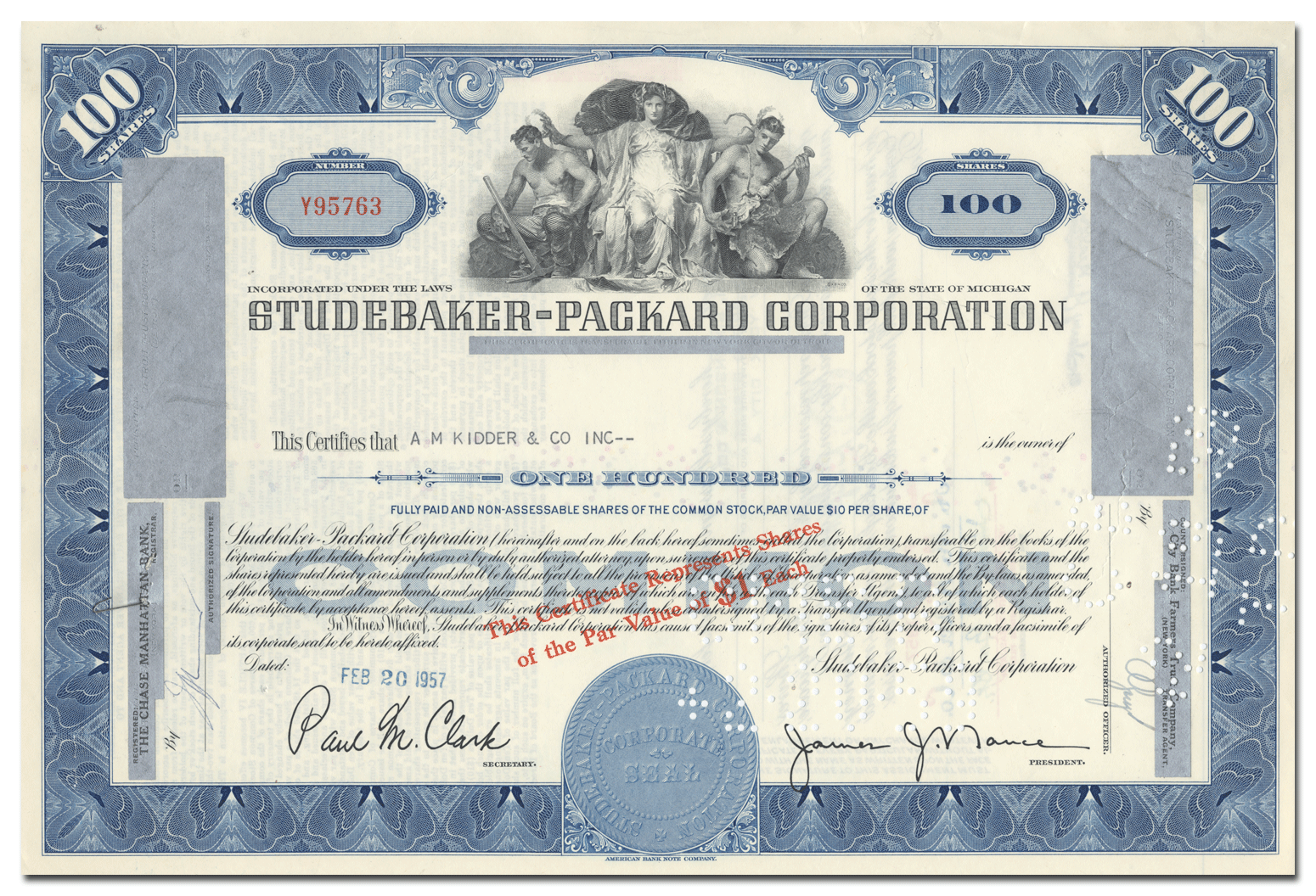 Studebaker - Packard Corp. Stock Certificate - Ghosts of Wall Street