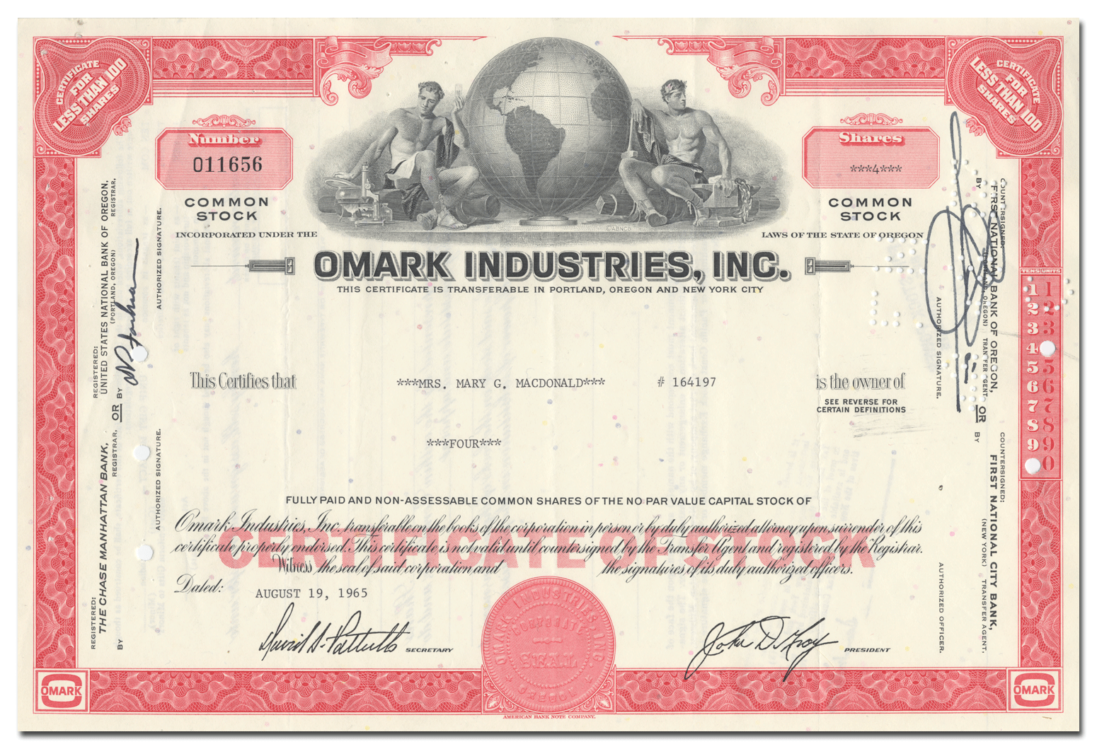Omark Industries, Inc. Stock Certificate - Ghosts of Wall Street