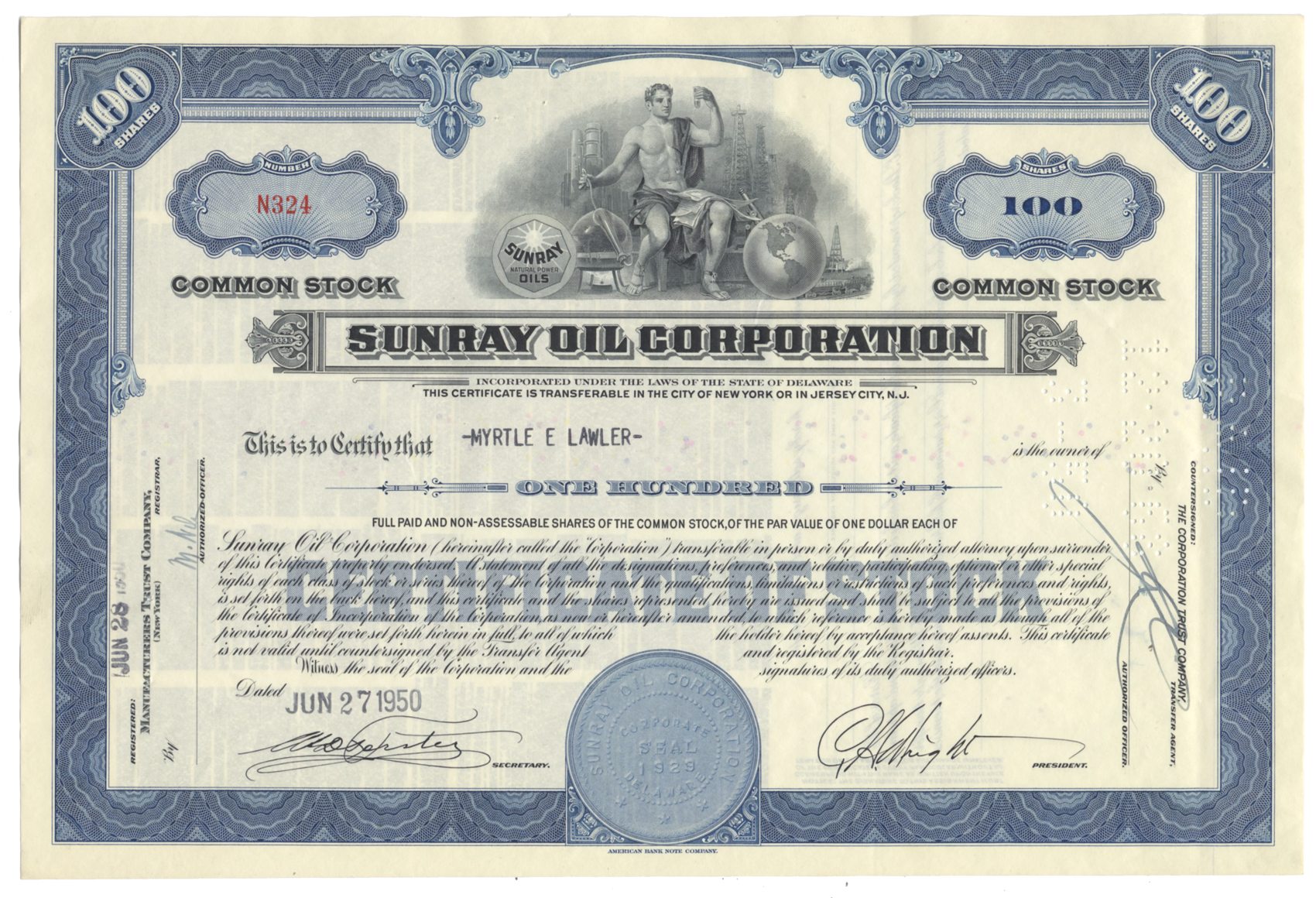 Sunray Oil Corporation Stock Certificate - Ghosts of Wall Street