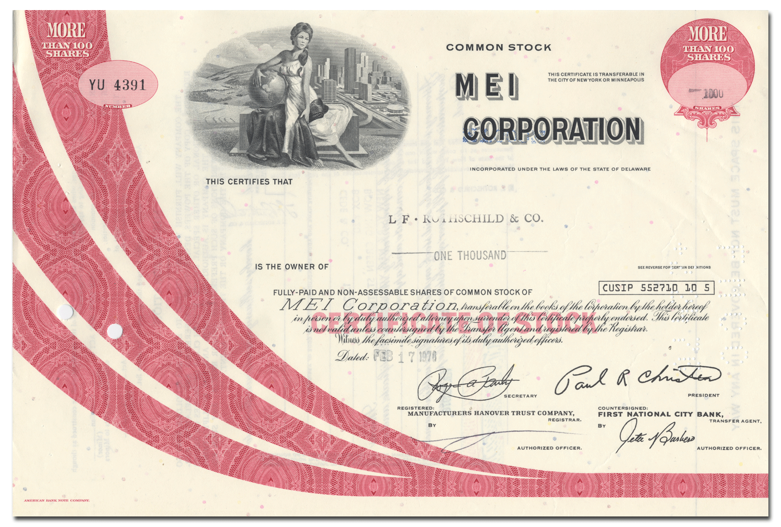 MEI Corporation Stock Certificate - Ghosts of Wall Street