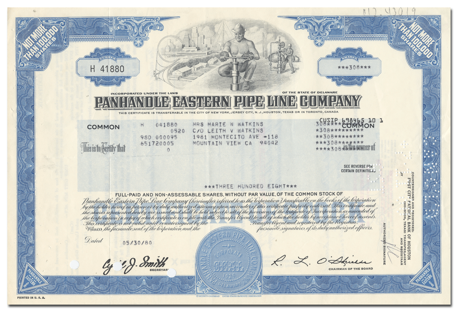 Panhandle Eastern Pipe Line Stock Certificate - Ghosts of Wall Street