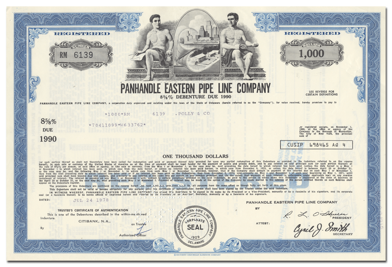 Panhandle Eastern Pipe Line Bond Certificate - Ghosts of Wall Street