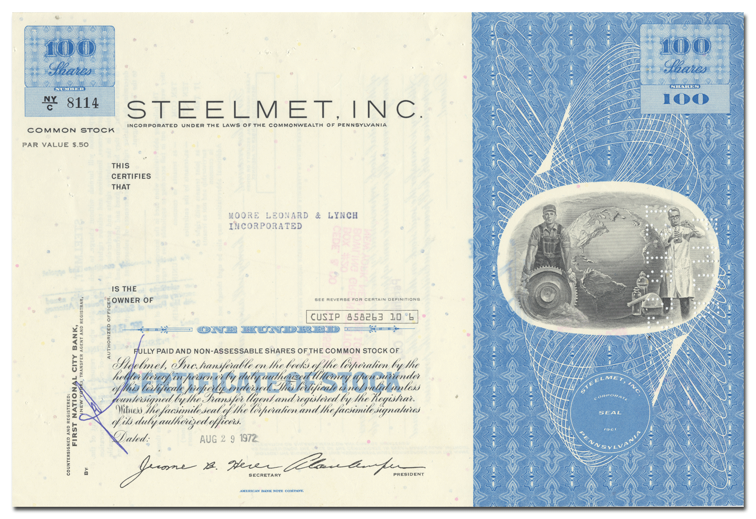 Steelmet, Inc. Stock Certificate - Ghosts of Wall Street