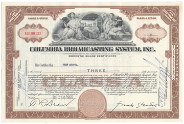 Columbia Broadcasting System, Inc. (CBS) Stock Certificate - Ghosts of ...