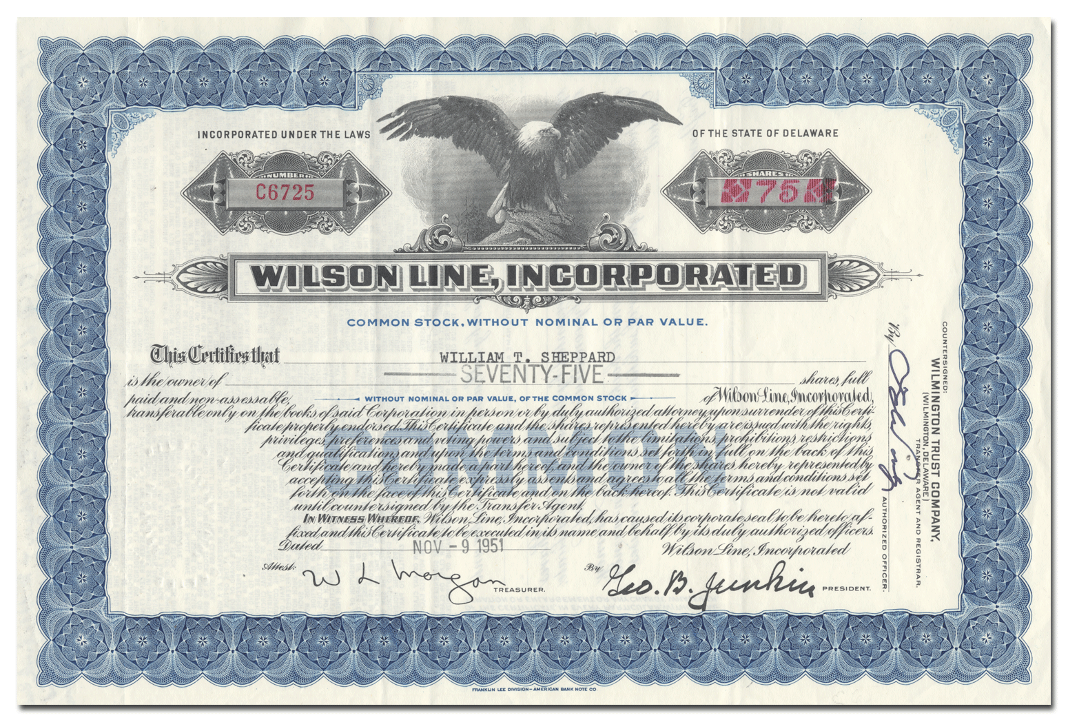 Wilson Line, Incorporated Stock Certificate - Ghosts of Wall Street