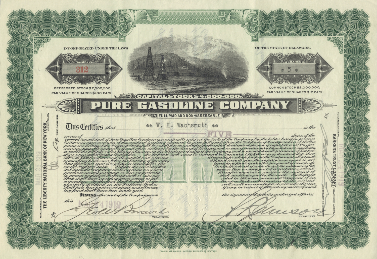 Pure Gasoline Company Stock Certificate - Ghosts of Wall Street